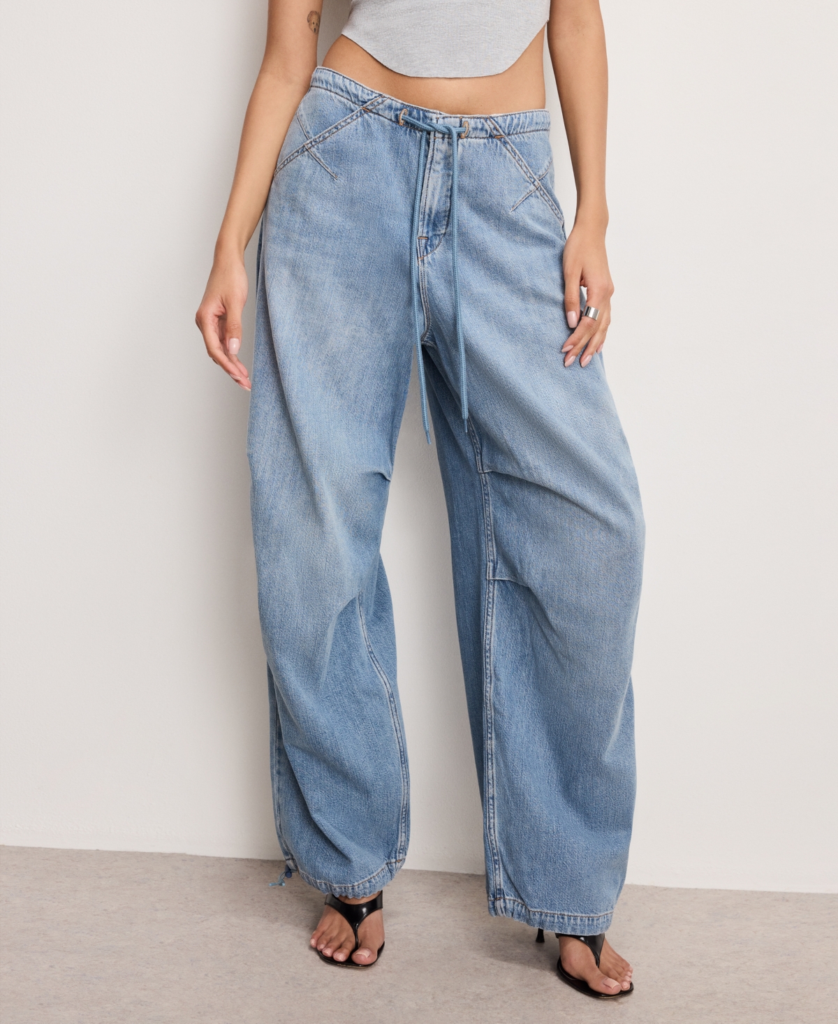 Click here for Good American Womens Lite Linen Denim Parachute Pa... prices