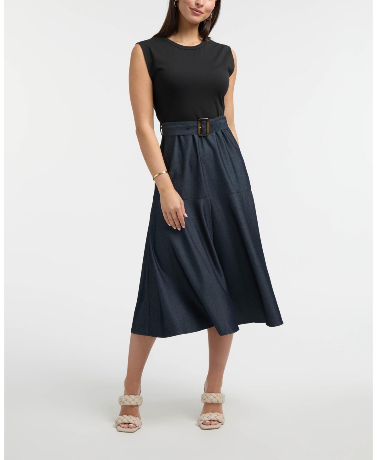 Click here for Ellen Tracy Womens Belted Sleeveless Twofer Dress... prices
