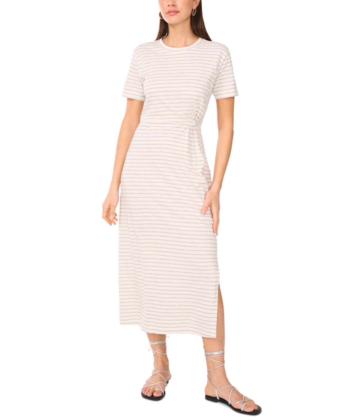 Click here for Vince Camuto Womens Cotton Striped Ruched Midi Dre... prices