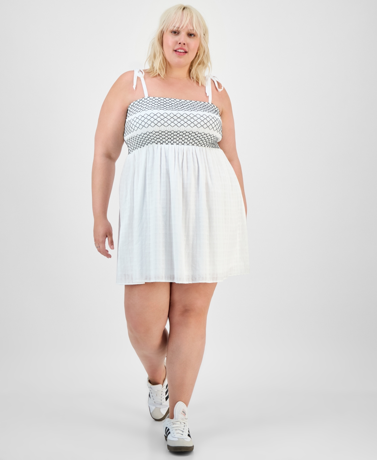 Click here for Almost Famous Trendy Plus Two-Tone Smocked-Bust Dr... prices