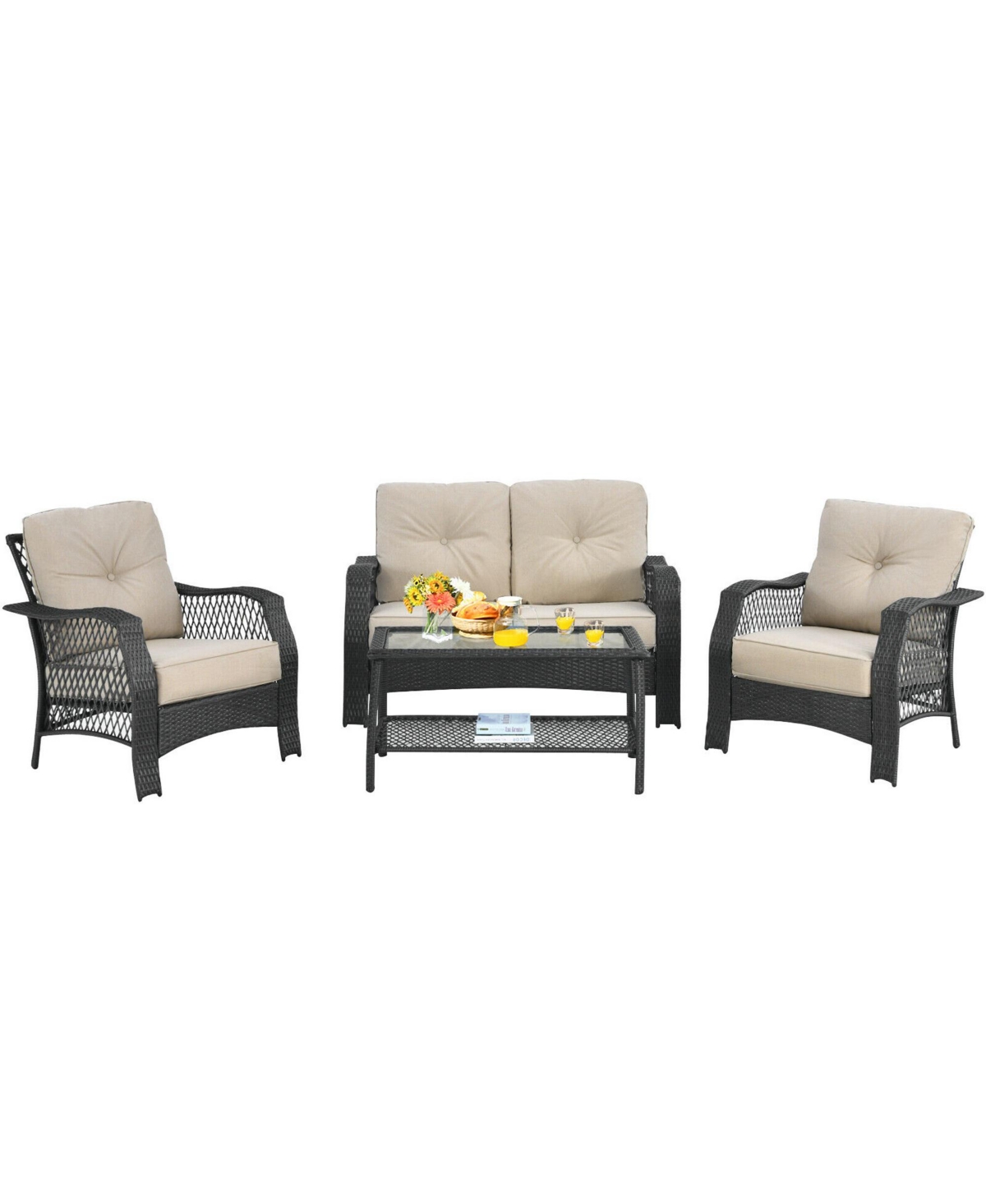 Click here for Gymax 4PCS Cushioned Patio Conversation Set Outdoo... prices