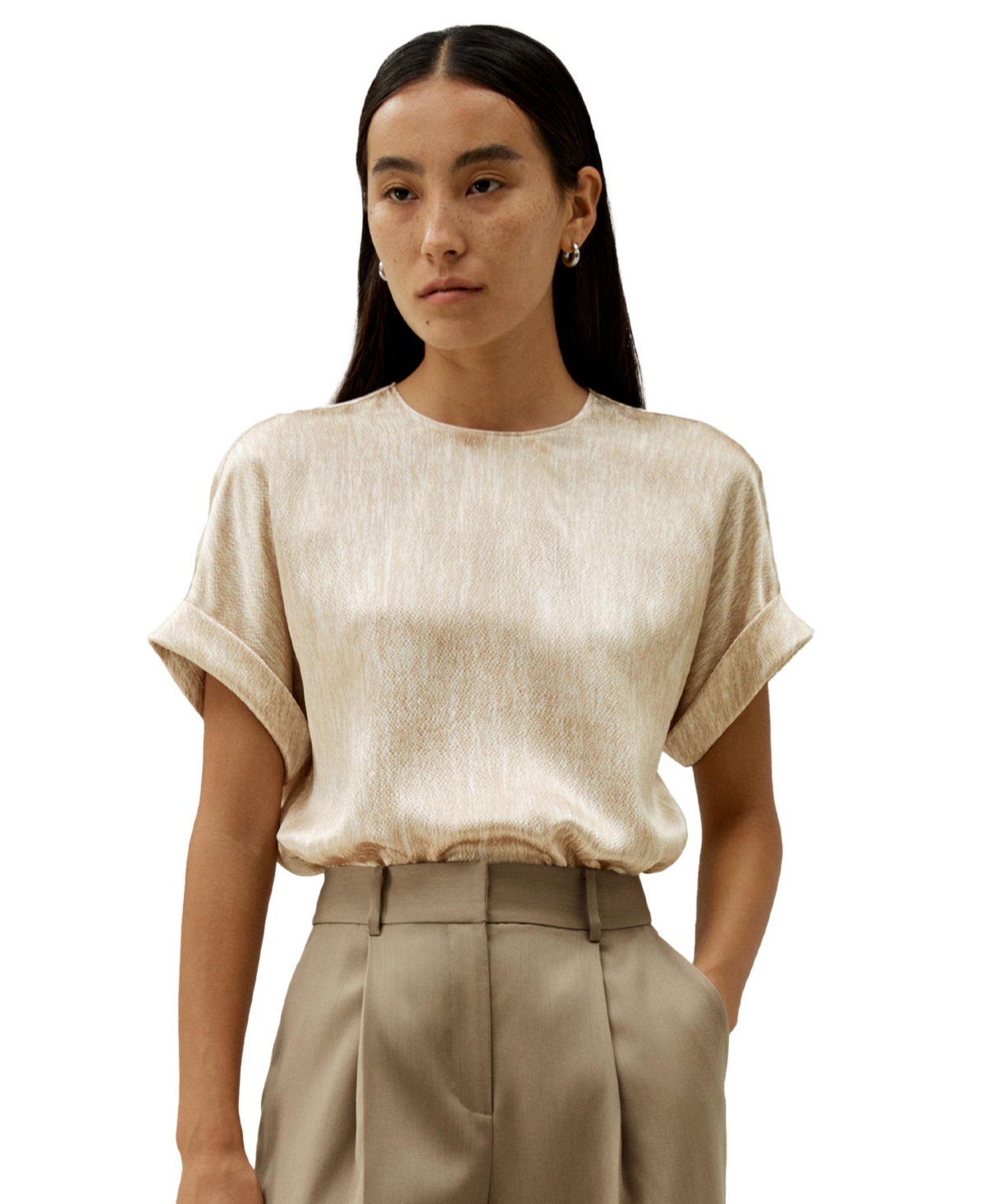 Click here for Lilysilk Womens Print Pearl Satin Silk T-Shirt Top... prices