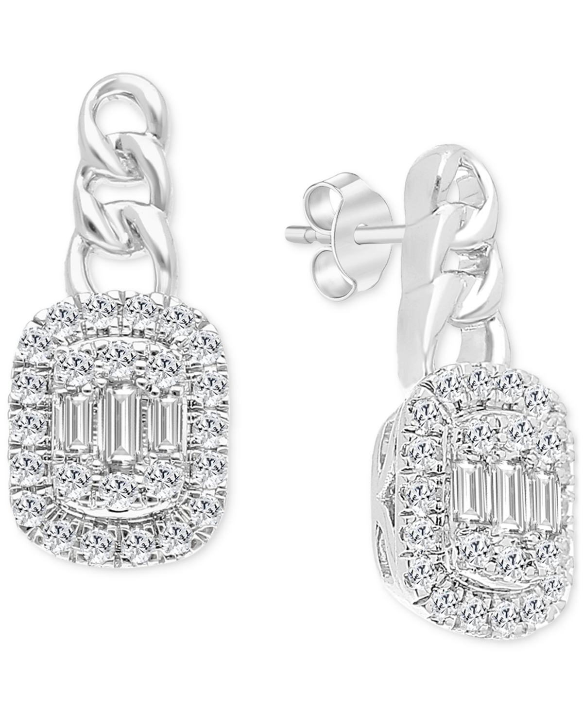 Click here for Diamond Round & Baguette Halo Cluster Drop Earring... prices