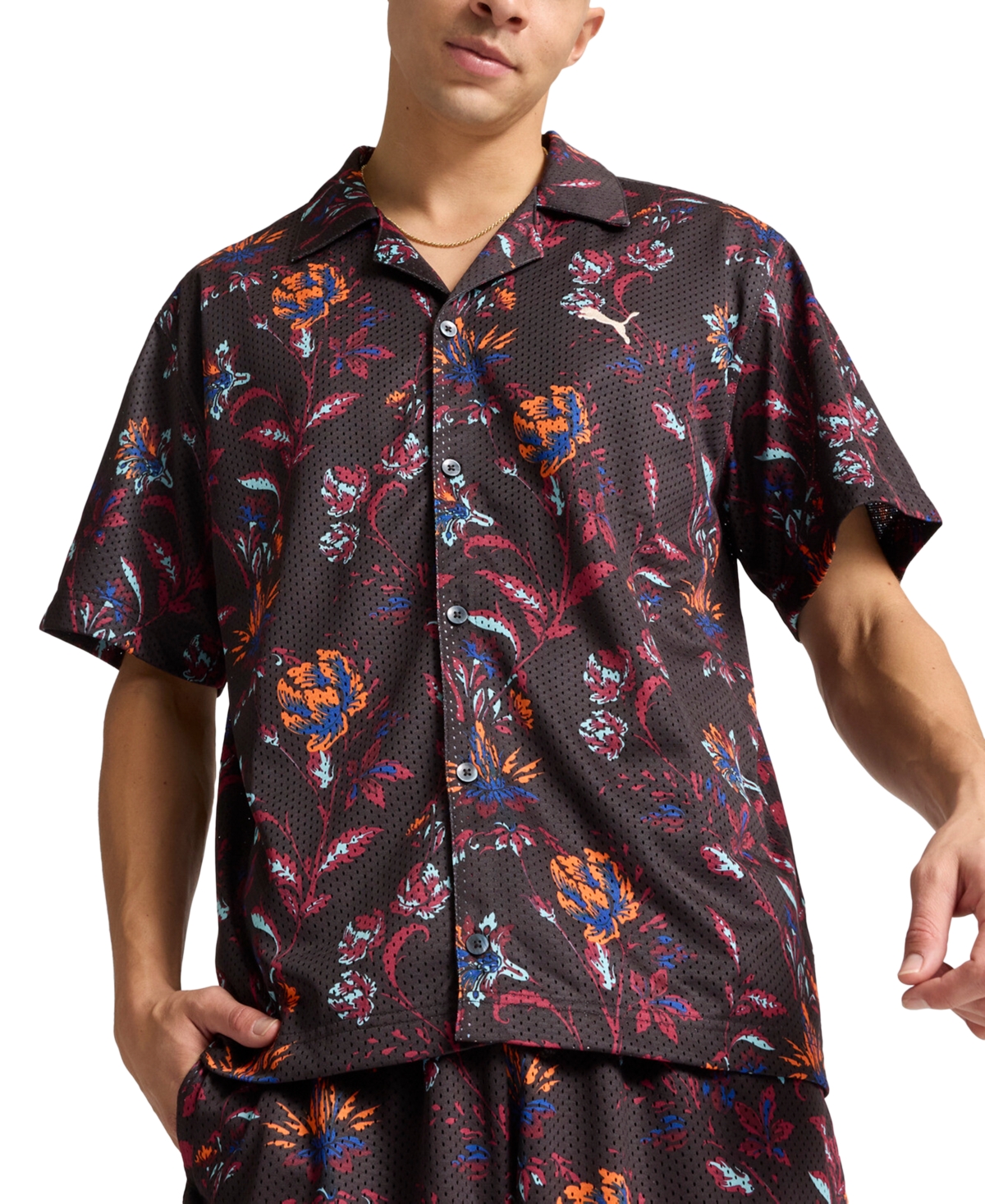Click here for Puma Mens Relaxed-Fit Floral Button-Down Mesh Camp... prices
