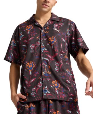 Puma Men's Relaxed-Fit Floral Button-Down Mesh Camp Shirt - Macy's