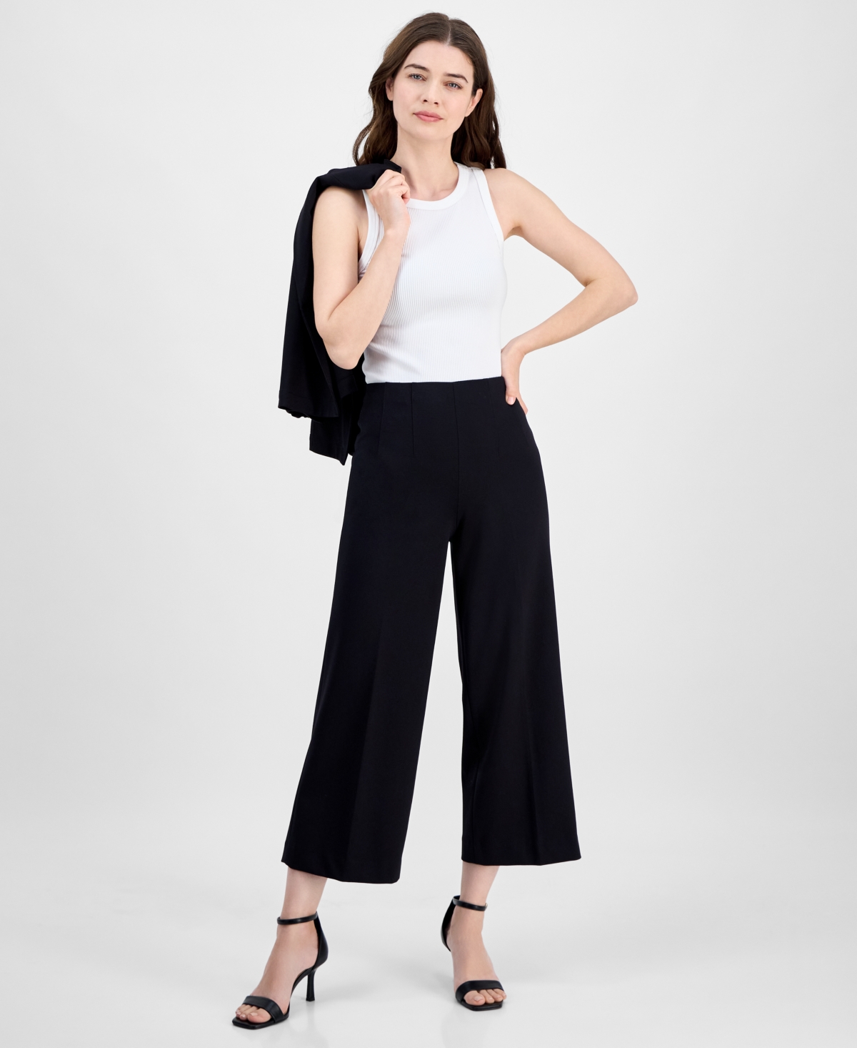 Click here for Anne Klein Womens High-Rise Pull-On Crop Wide-Leg... prices