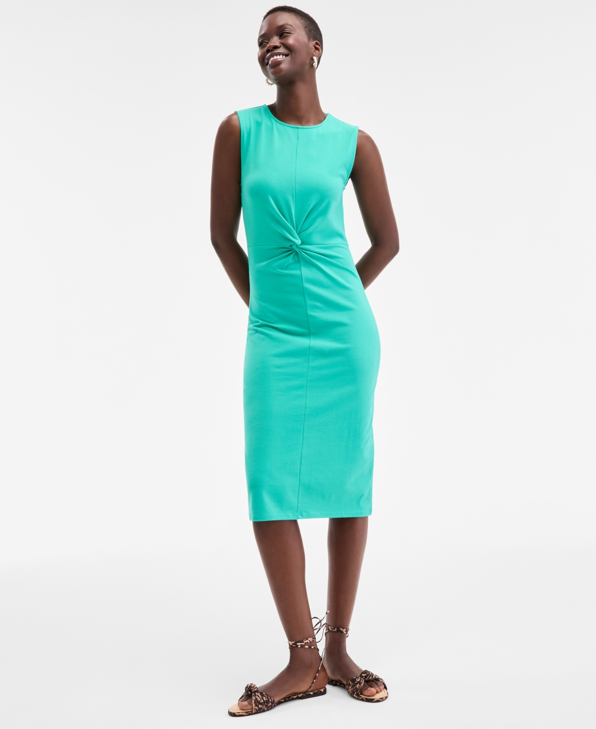 Click here for On 34th Womens Knot-Front Knit Midi Dress  Exclusi... prices