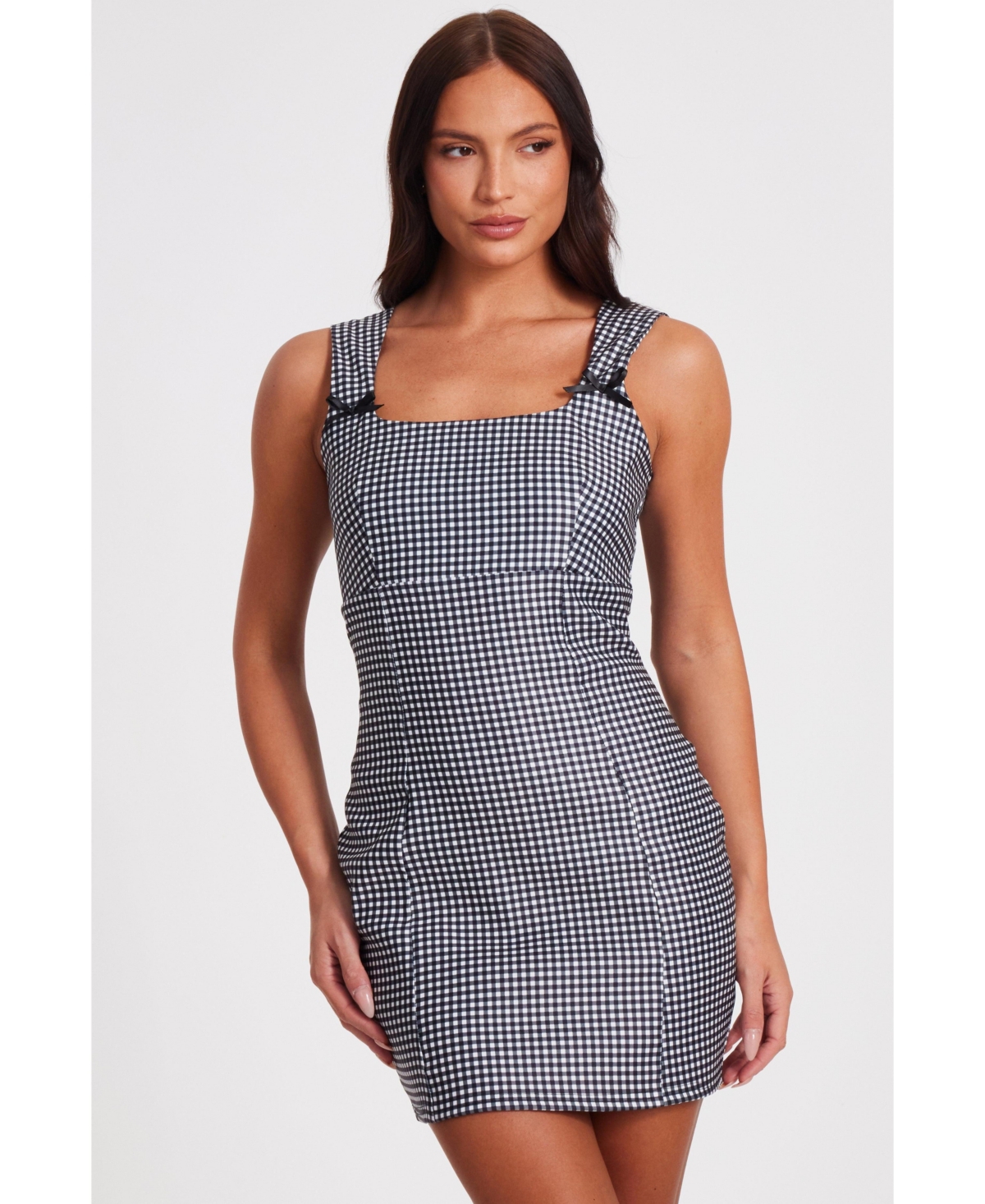 Click here for Quiz Womens Bengaline Gingham Bodycon Dress - Blac... prices