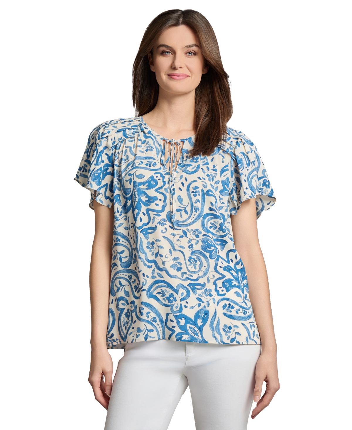 Click here for Jones New York Petite Paisley-Print Flutter-Sleeve... prices