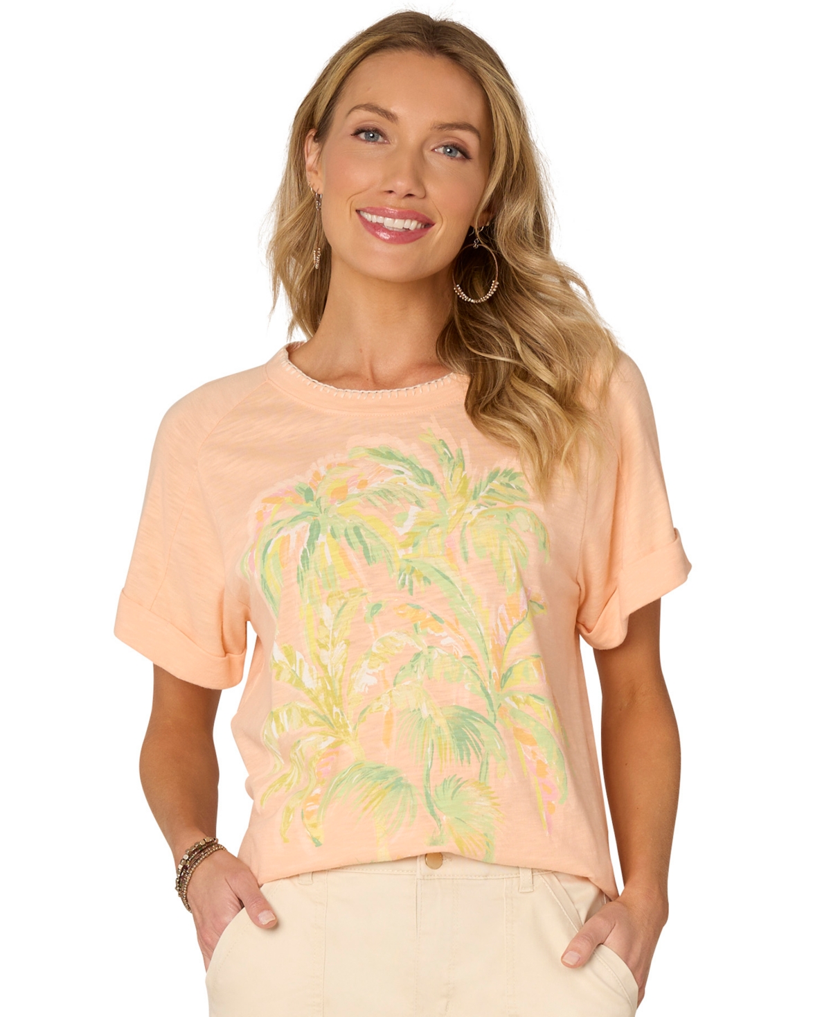 Click here for Democracy Petite Embroidered Roll-Cuff Scoop-Neck... prices