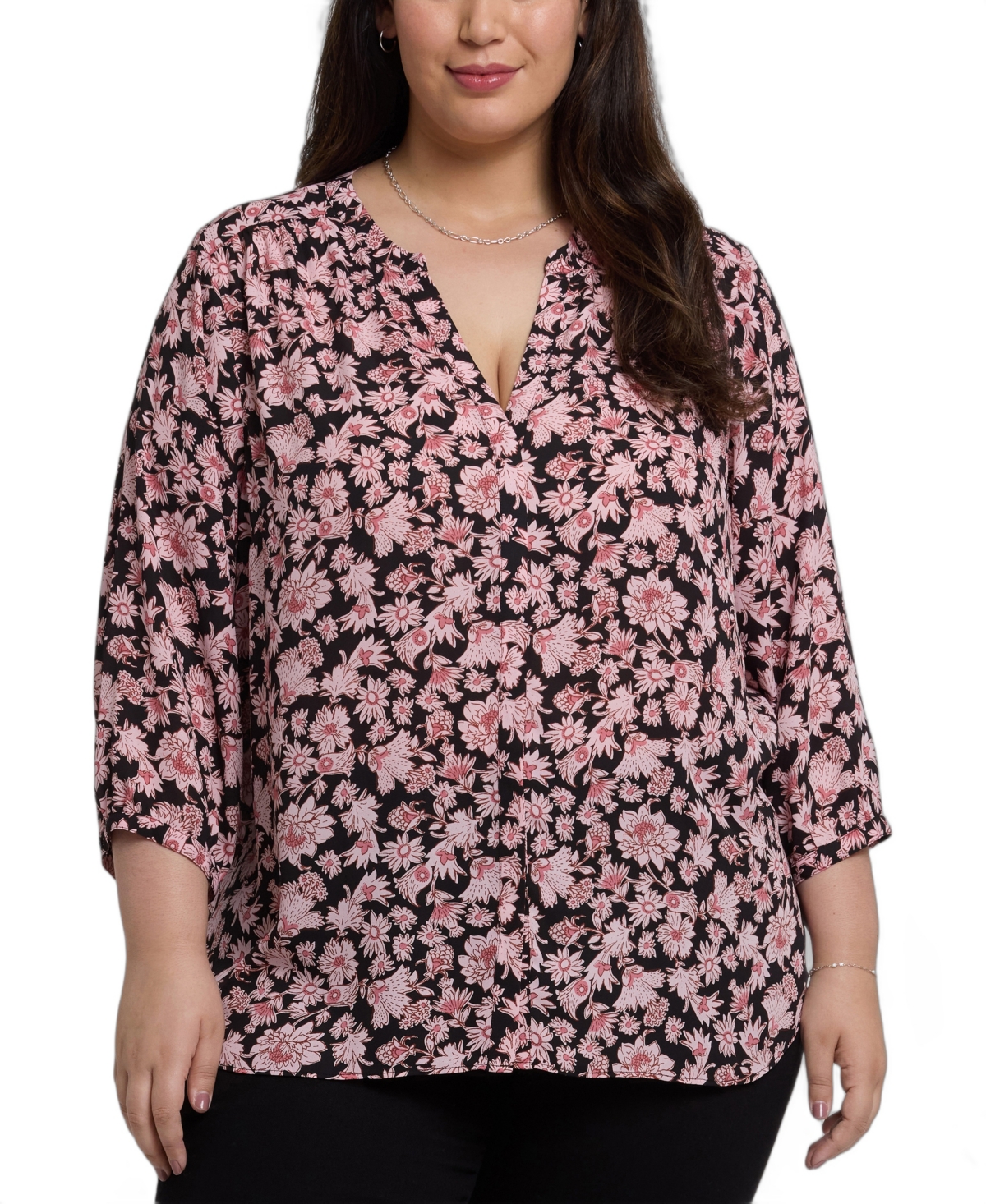 Click here for Nydj Plus Size Pintuck V-neck Top - Lilla Garden prices