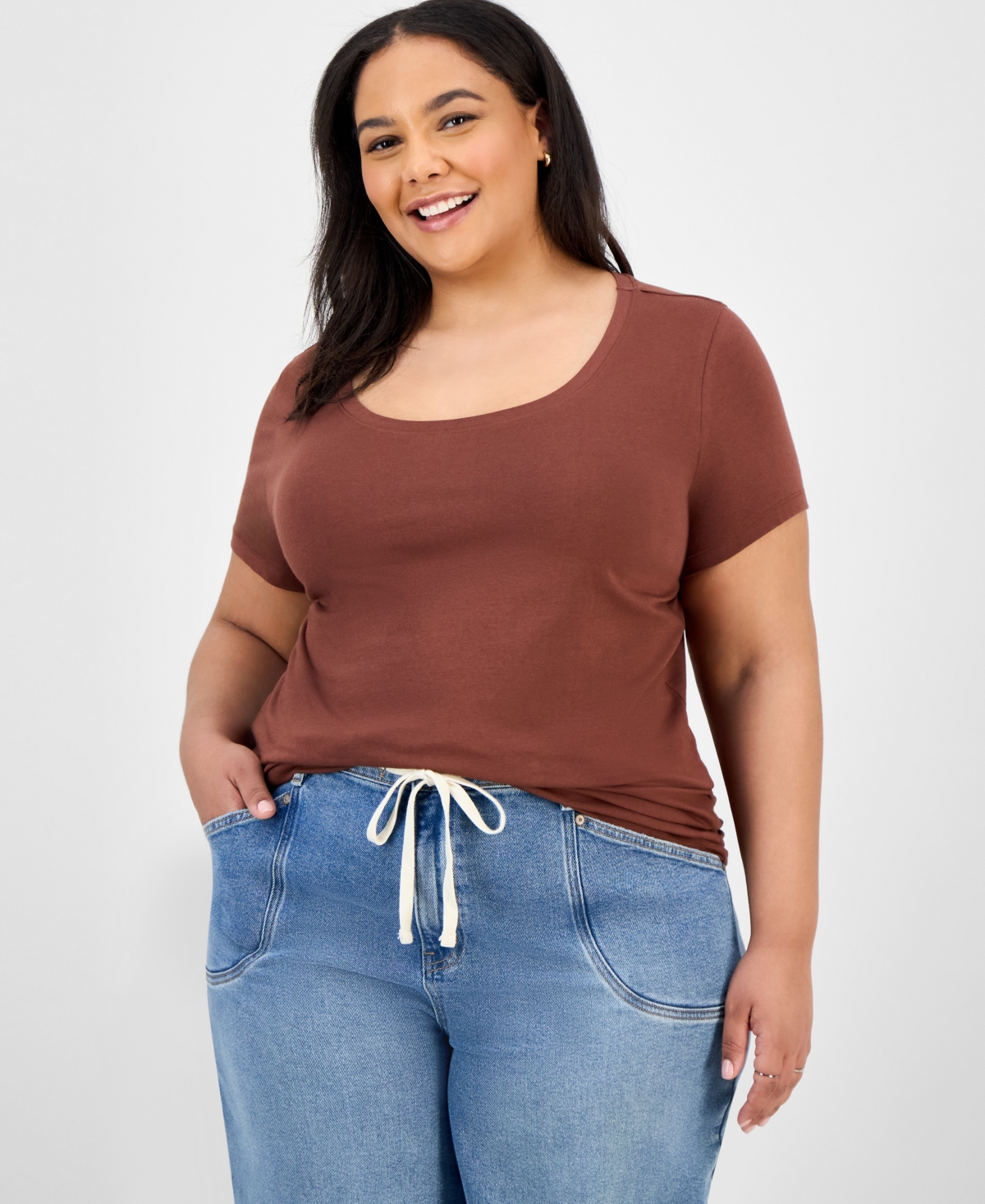 Click here for Aveto Trendy Plus Size Scoop-Neck T-Shirt - Cappuc... prices