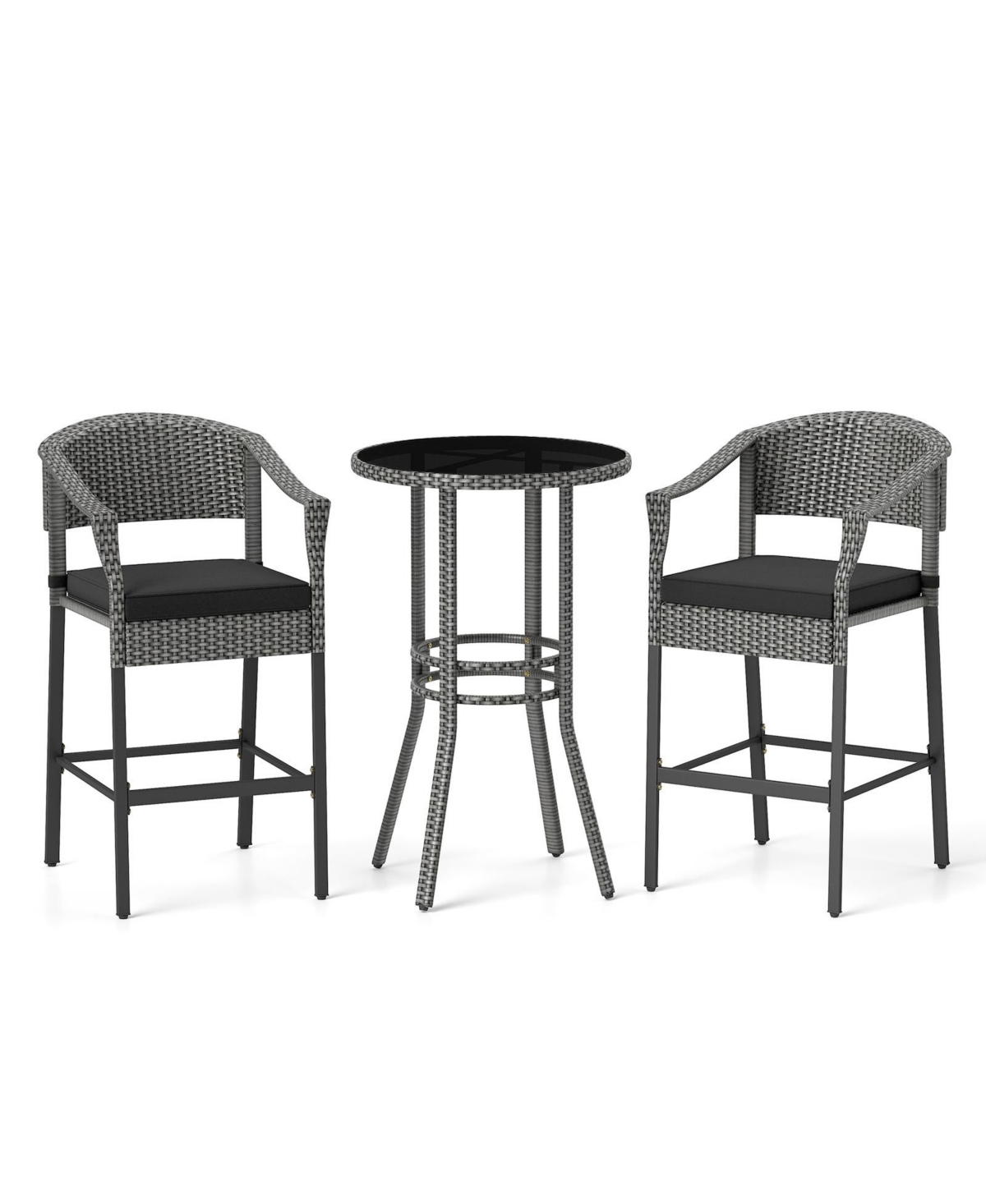 Click here for 3-Piece Patio Rattan Bar Set with Tempered Glass T... prices