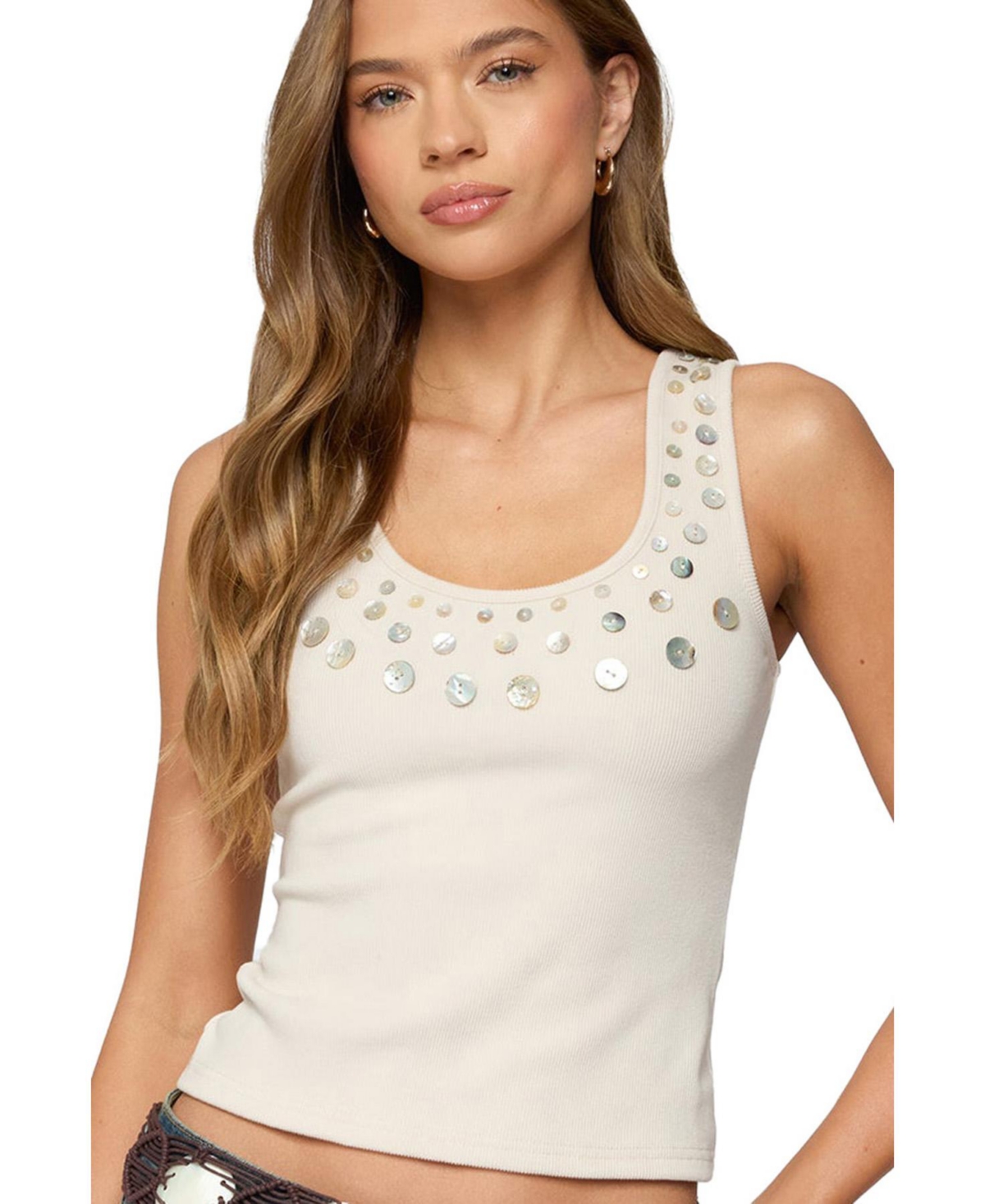 Click here for Edikted Womens Beach Babe Scoop Tank Top - Beige prices