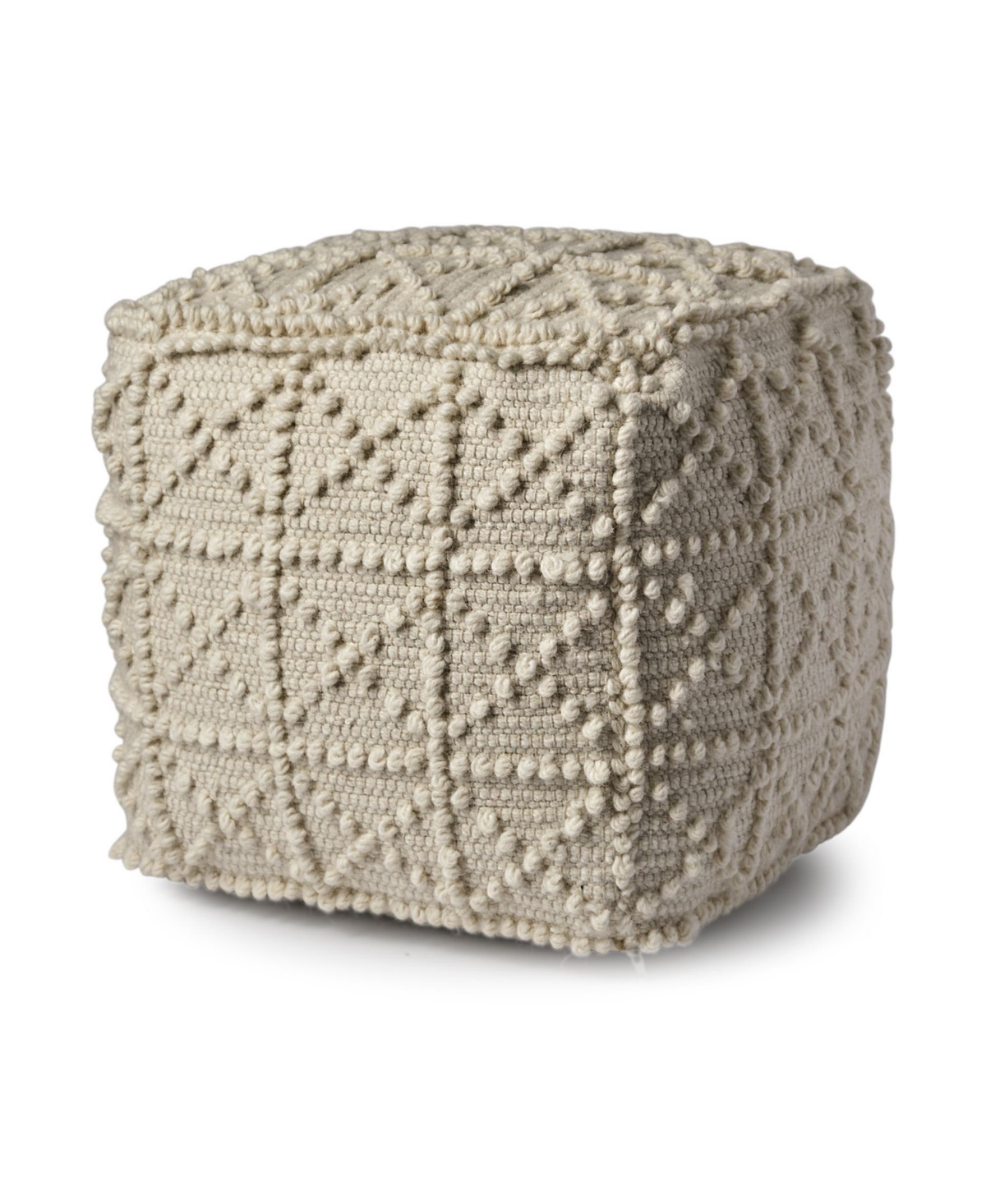 Click here for Ivory Wool Sqaure Pouf With Popcorn Detail - Multi prices