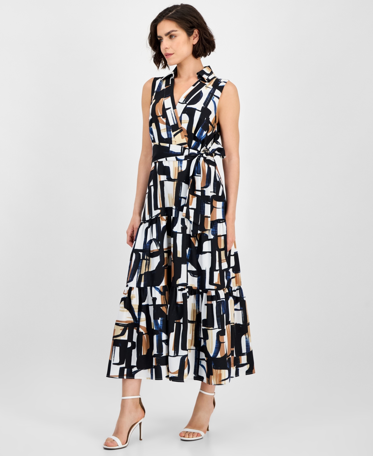 Click here for Tahari Asl Womens Printed Shirtdress - Black Sand prices