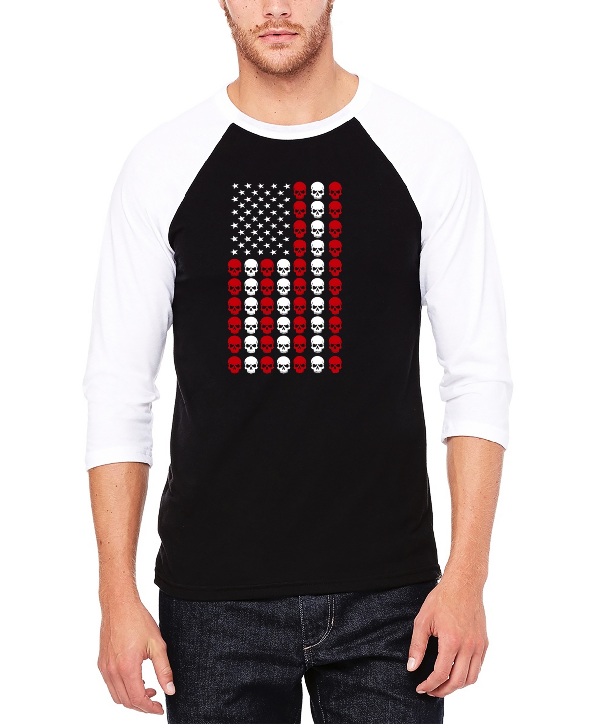 Click here for La Pop Art Mens Skull Flag Raglan Baseball Word Ar... prices