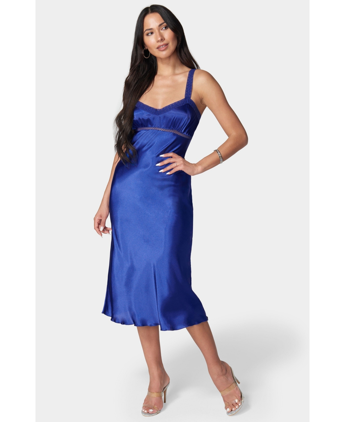 Click here for Bebe Womens Satin Midi Dress - Blue prices