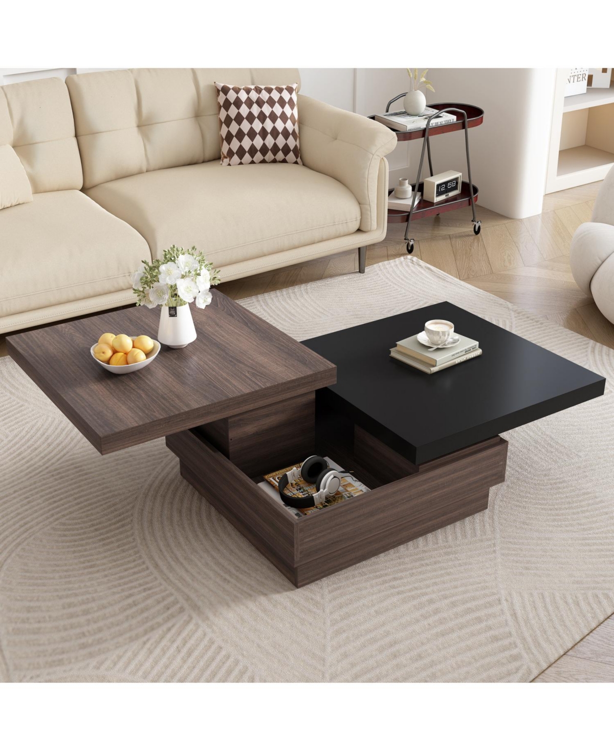 Click here for Modern Rotatable Square Coffee Table with Hidden S... prices