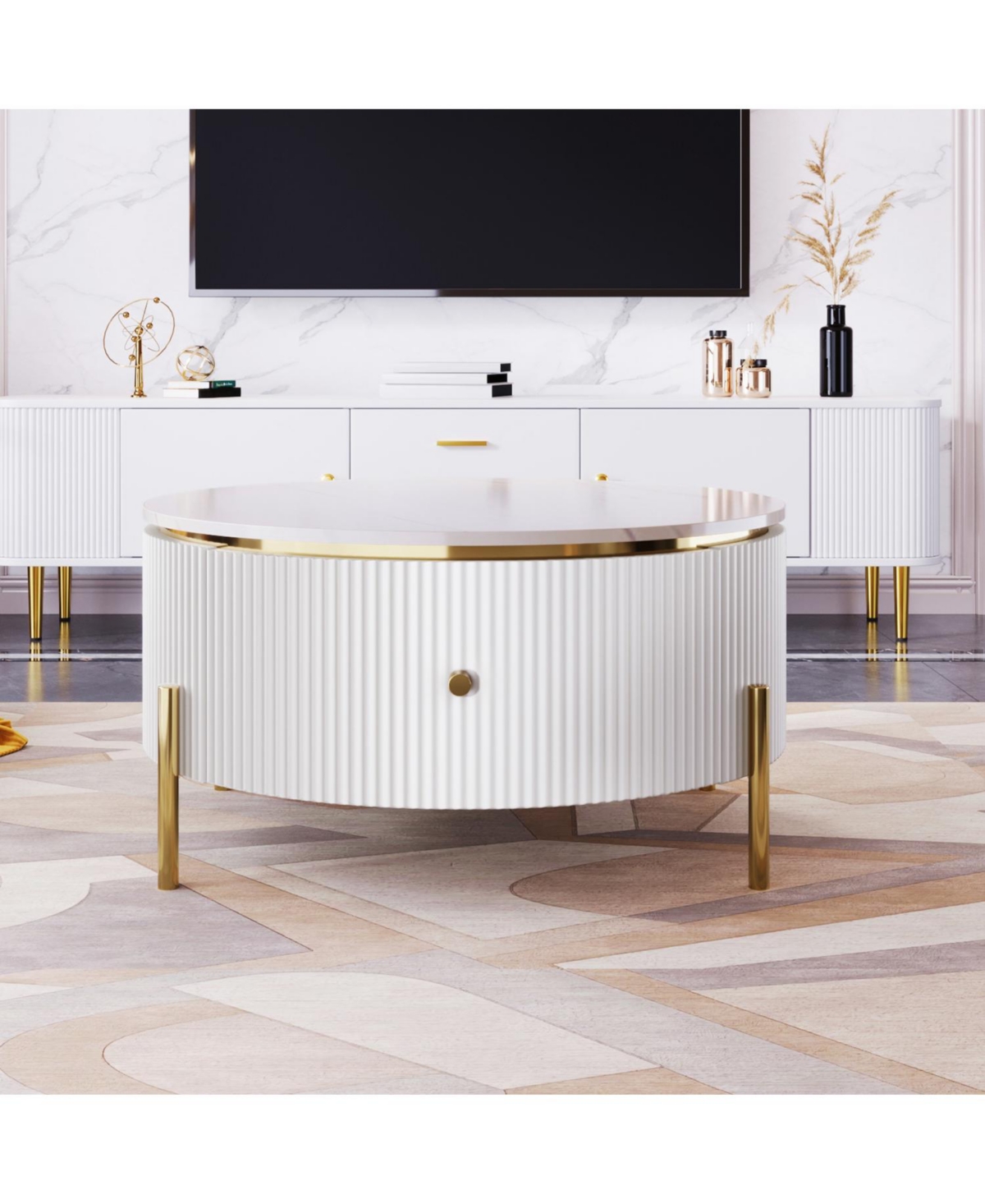 Click here for Streamdale Modern Round Coffee Table with 2 large... prices