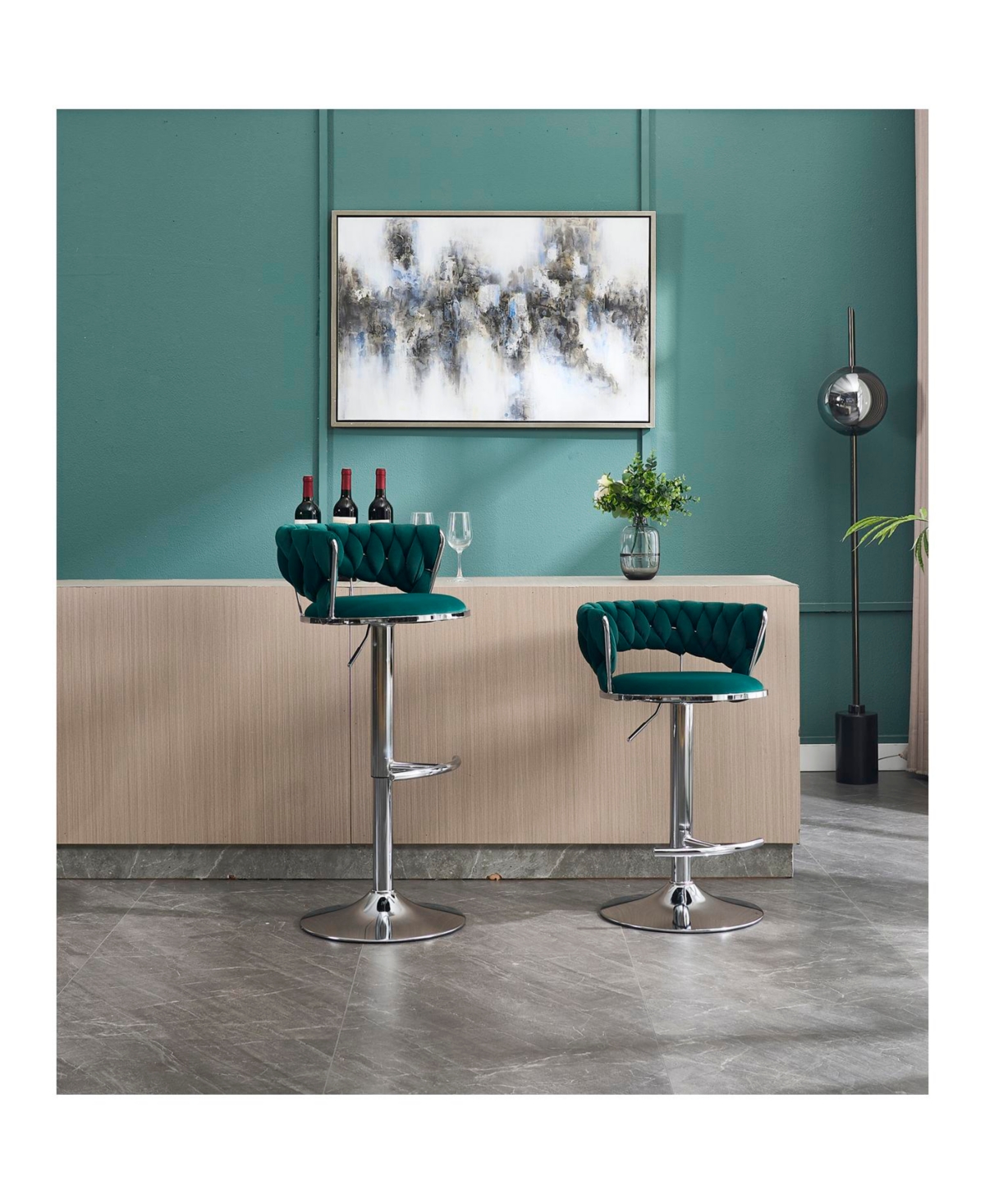 Click here for Green Velvet Bar Stools  Chrome Base  Adjustable H... prices