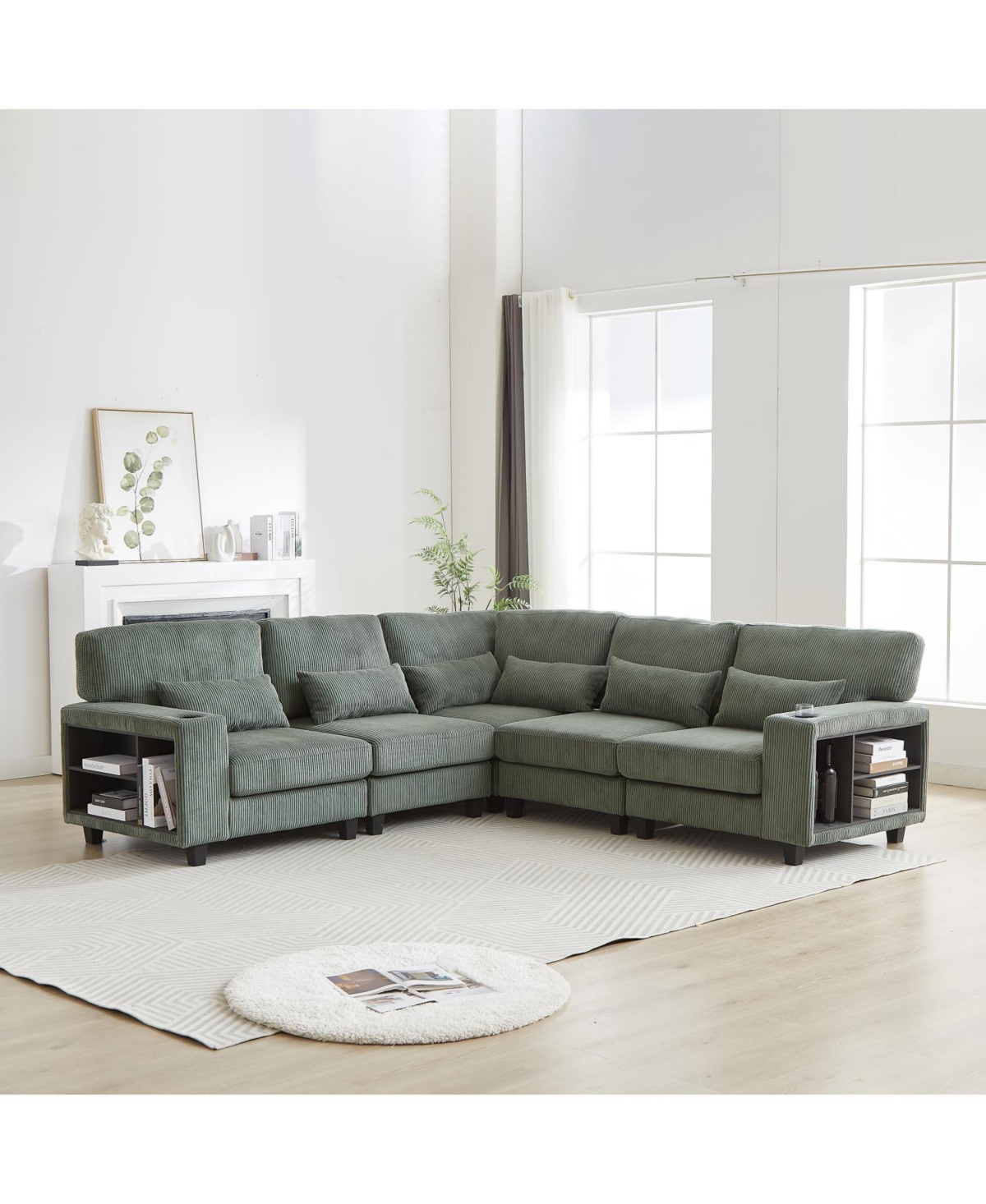 Click here for Streamdale L-Shaped Corduroy Sectional Sofa with S... prices