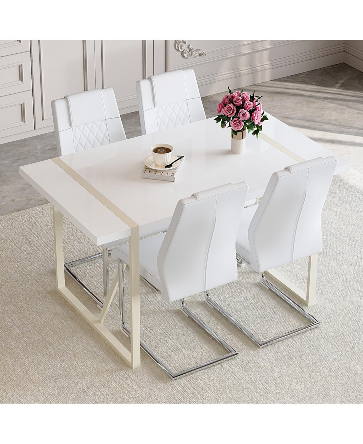 Click here for Streamdale Cream-Style Dining Table Set for 4 with... prices