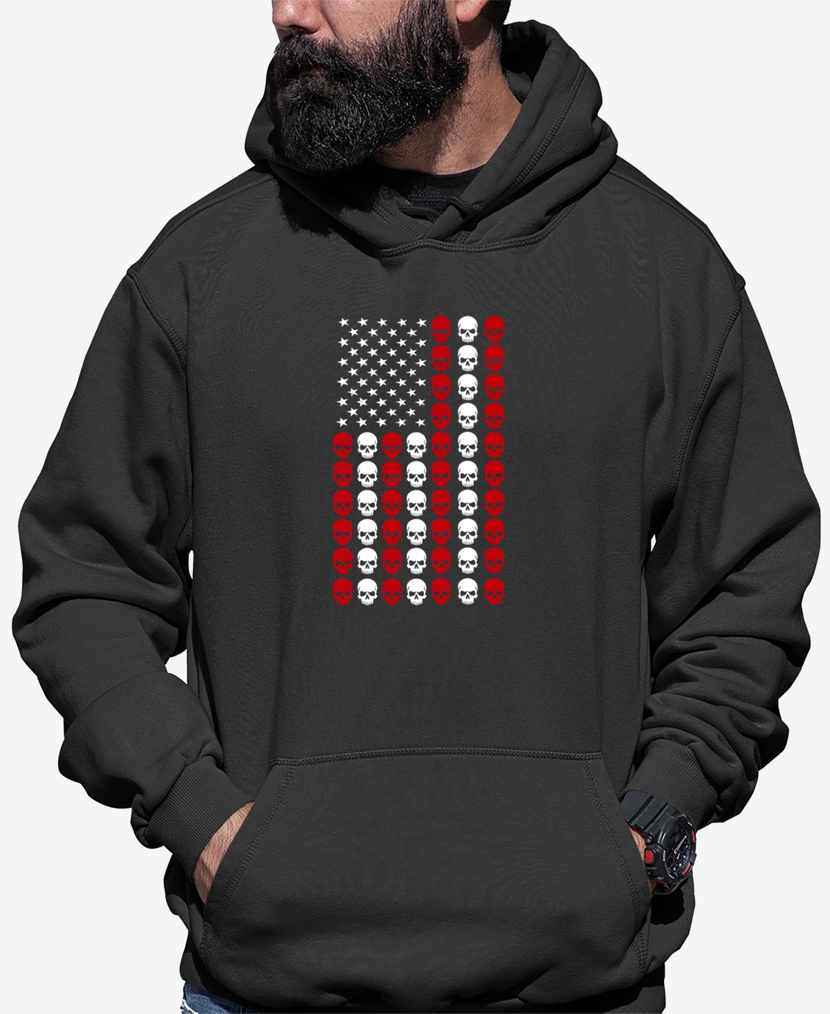Click here for La Pop Art Mens Skull Flag Word Art Hooded Sweatsh... prices