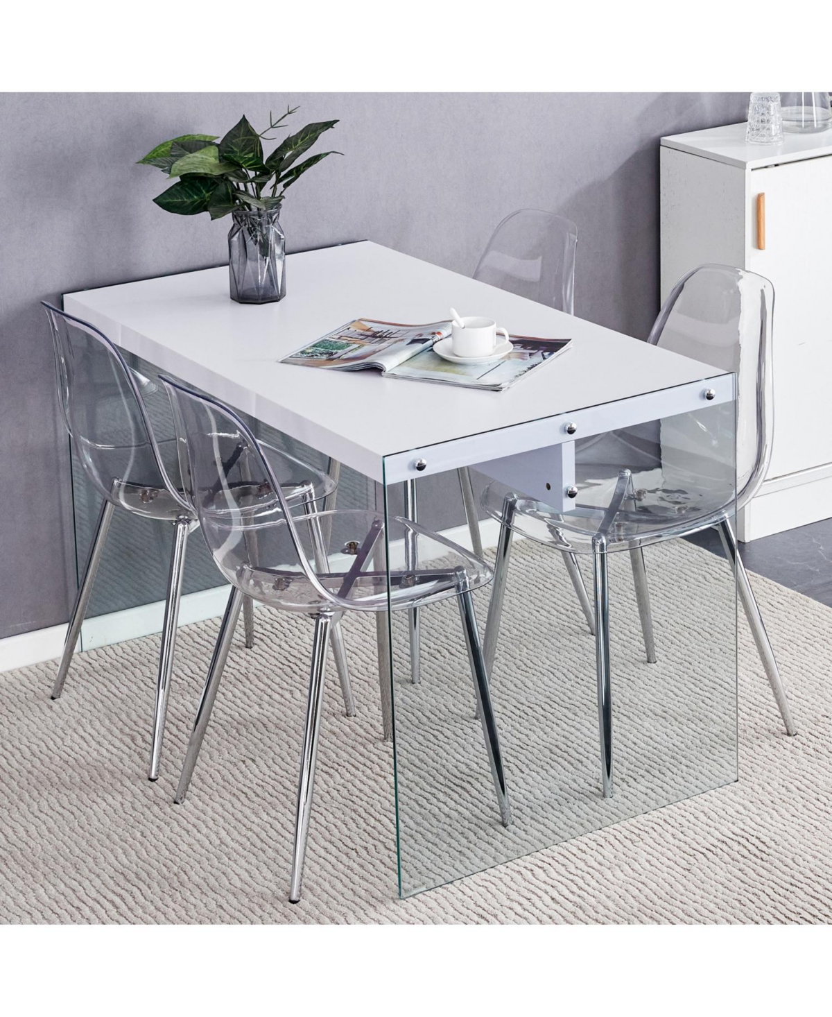 Click here for Streamdale White Mdf Coffee Table and 4 Transparen... prices