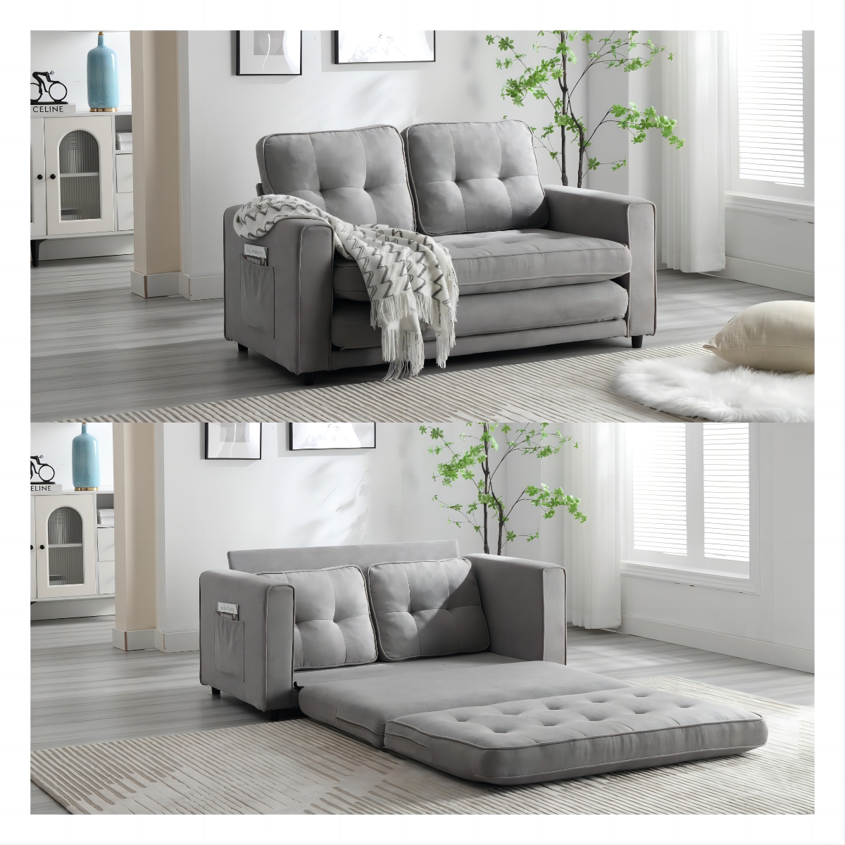 Click here for Streamdale Convertible Sofa Bed Set in Gray & Beig... prices