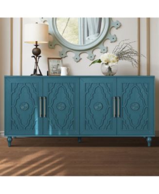 Streamdale 63" Navy Blue Storage Cabinet with Carved Doors & Adjustable ...