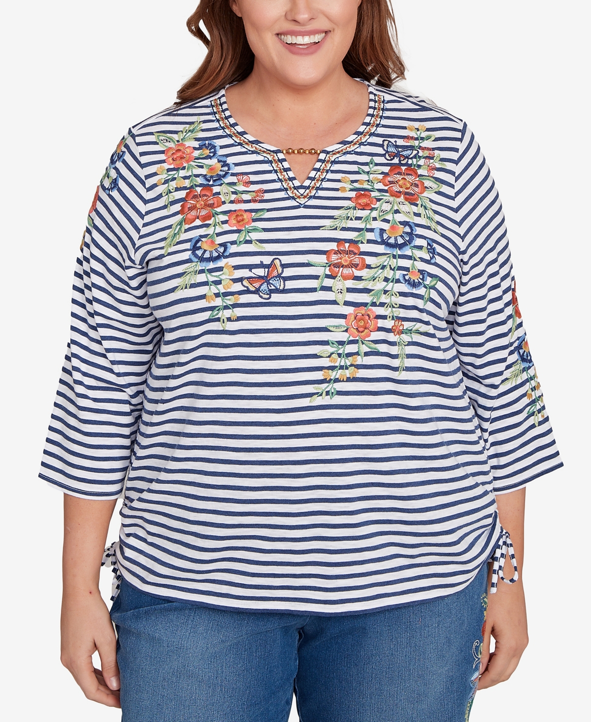 Click here for Alfred Dunner Plus Size El Paso Floral Stripe Ruch... prices