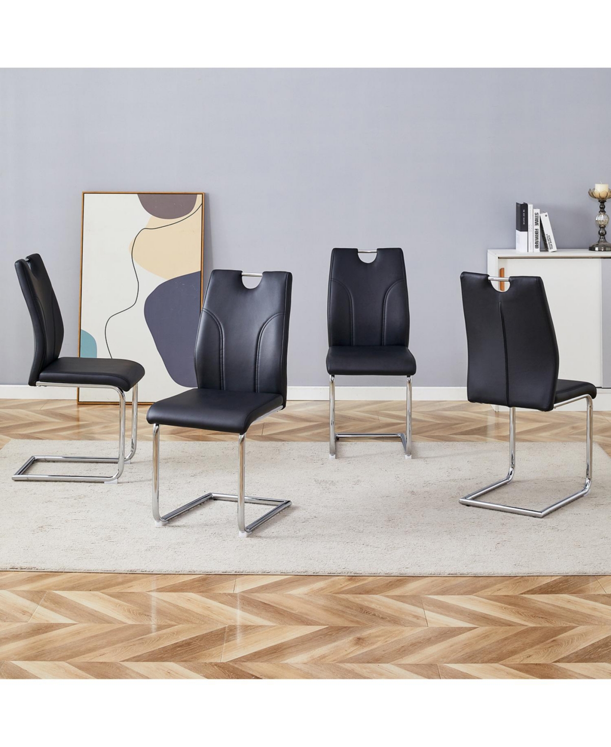 Click here for Black Pu Dining Chairs (Set of 4) - Black silver prices