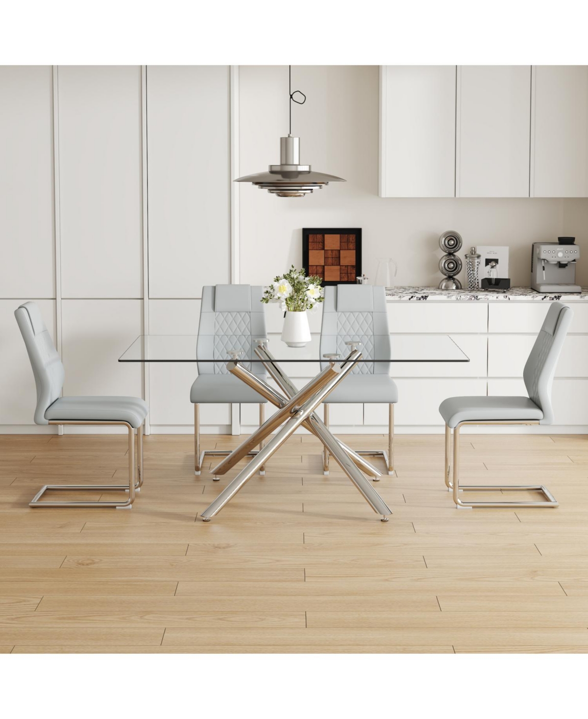 Click here for Modern Glass & Metal Dining Set with 4 Pu Chairs -... prices