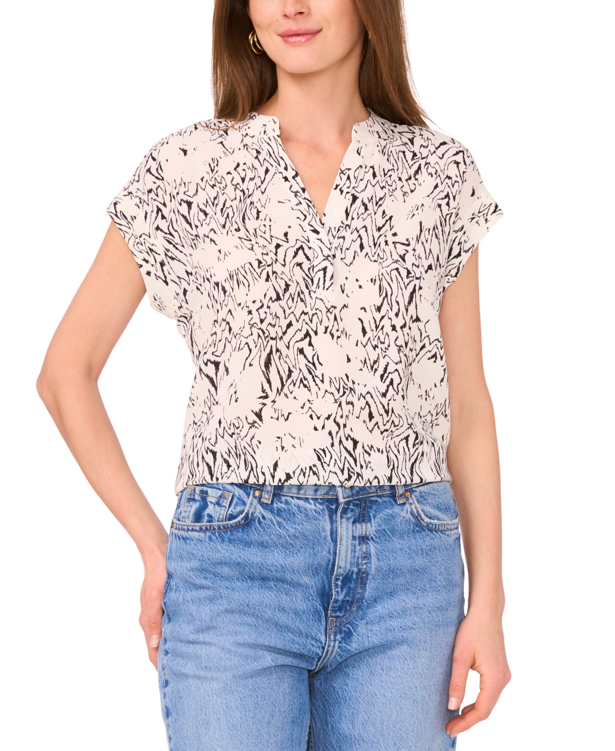 Click here for Vince Camuto Womens Printed V-Neck Placket Blouse... prices
