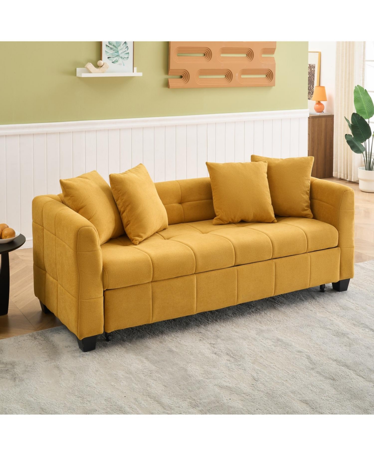 Click here for Streamdale Yellow 3-Seater Flannel Sofa Bed - Yell... prices