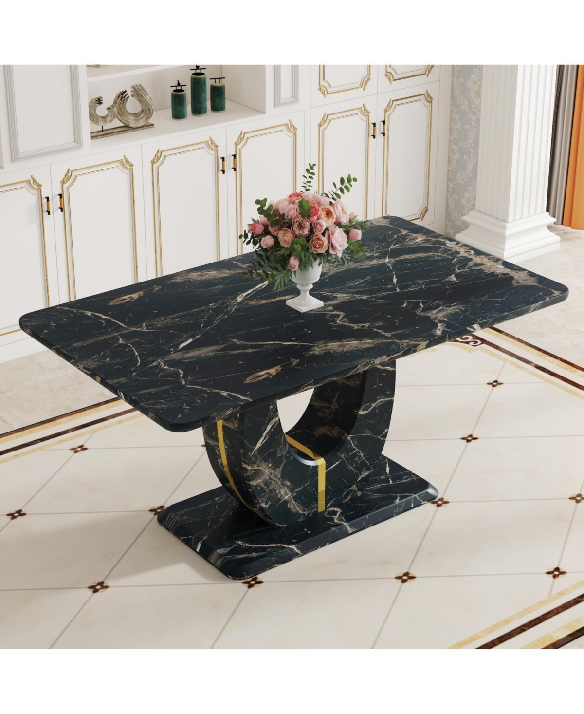 Click here for Modern Black Marble-Grain Mdf Dining Table - 63&#x... prices