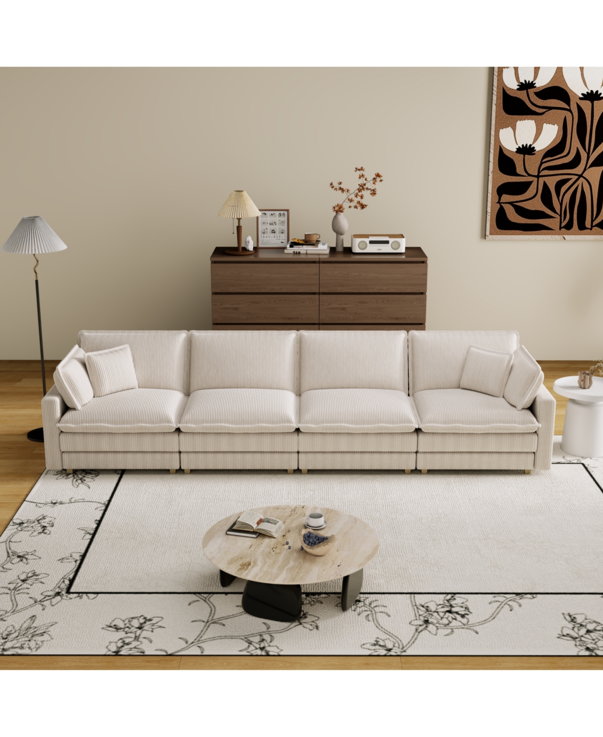 Click here for Streamdale Beige Modular Sectional Sofa with Pillo... prices