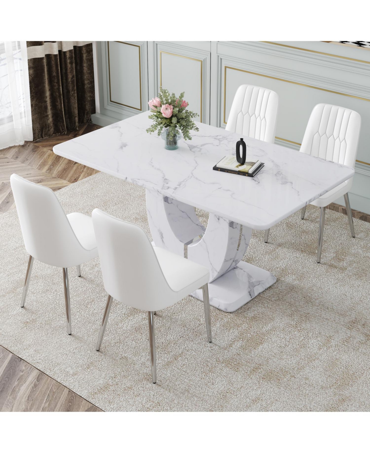 Click here for Marble-Patterned Dining Set: Table (63"x37&#x... prices