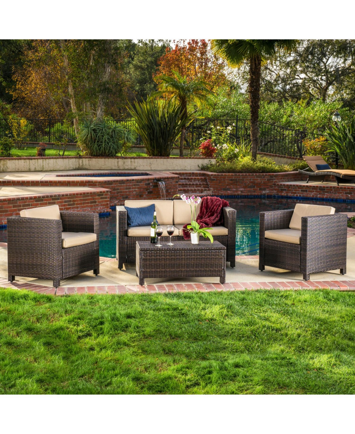 Click here for Streamdale 4-Piece Outdoor Wicker Sofa Set with Cu... prices