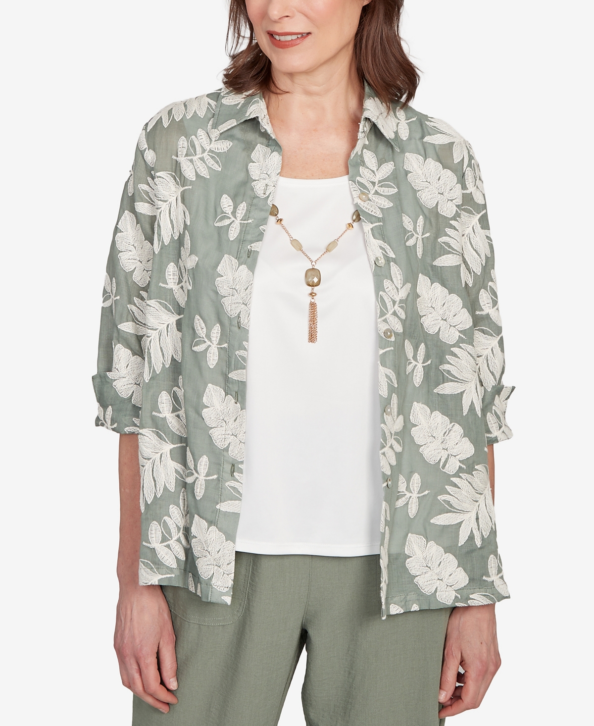 Click here for Alfred Dunner Petite Copper Canyon Soutache Leaf T... prices