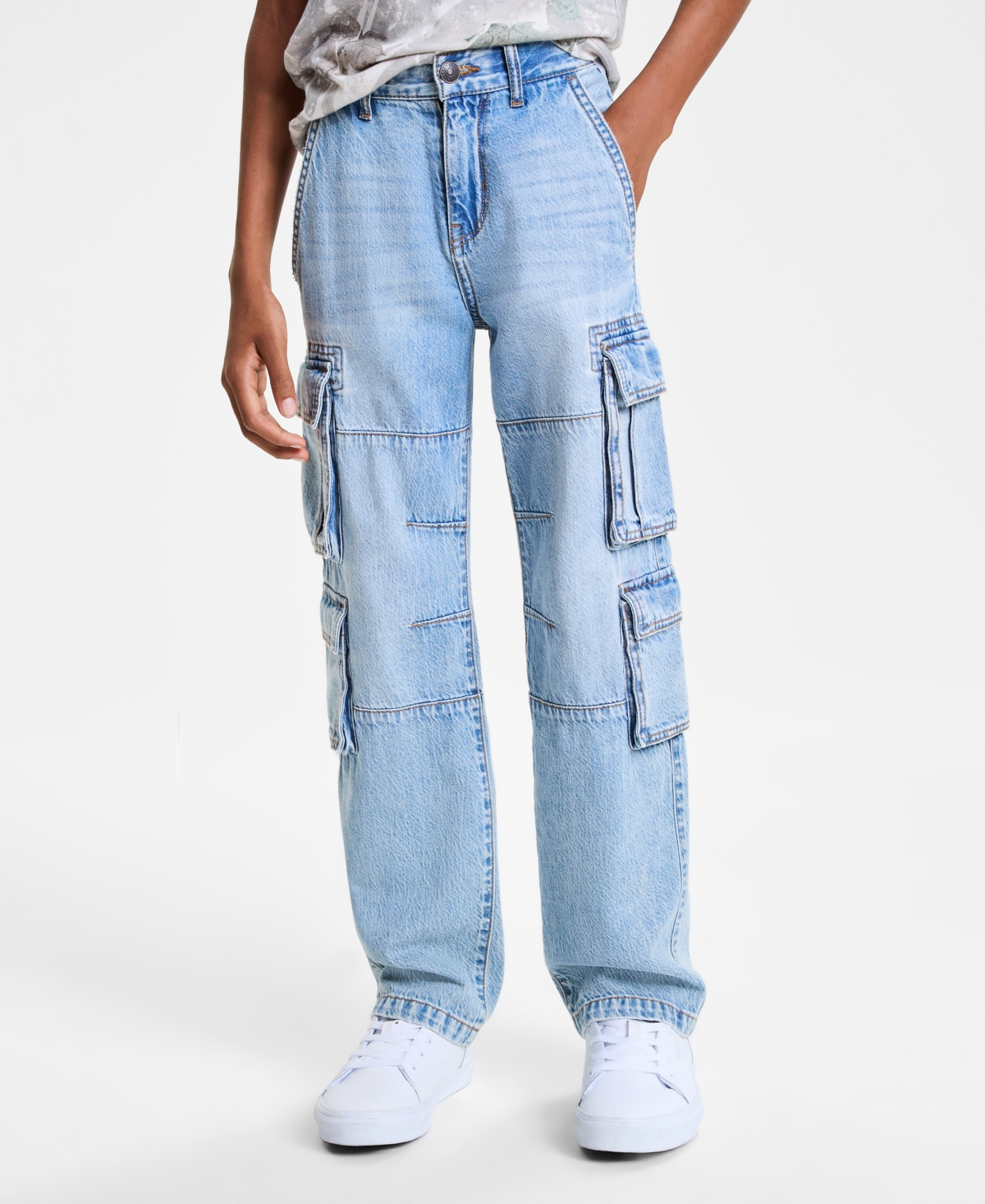 Click here for abercrombie kids Boys Baggy Denim Cargo Pants - Go... prices