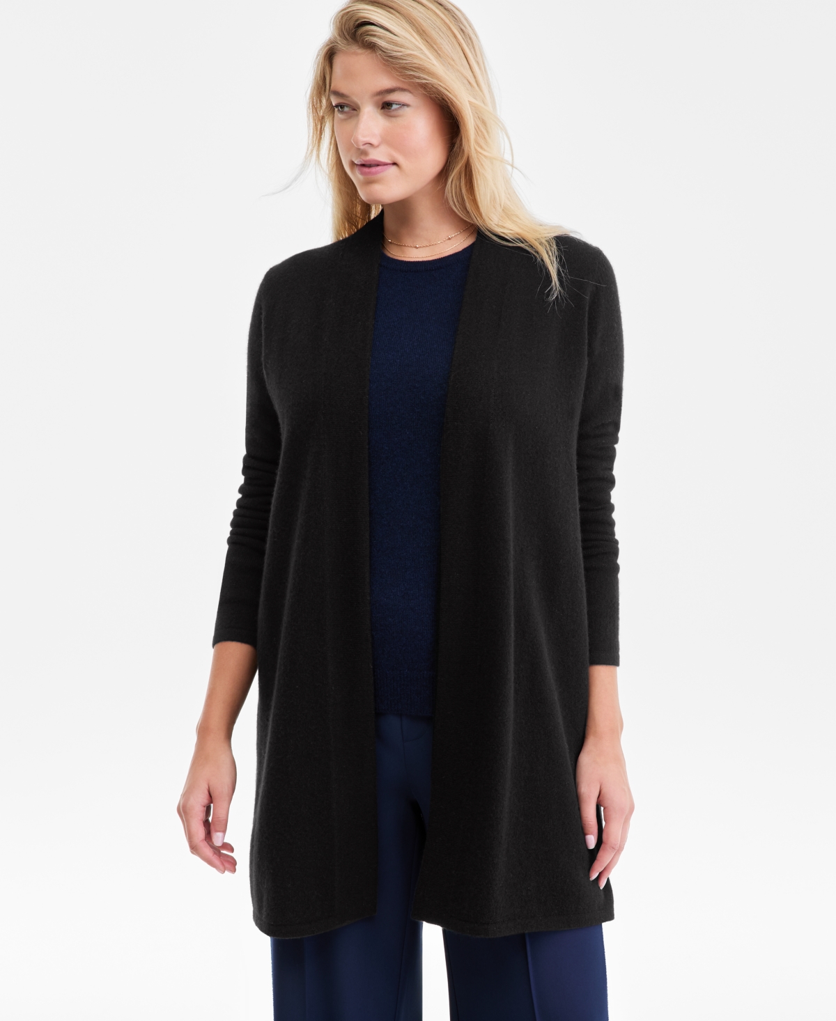 Charter Club Womens 100 Cashmere Split-Hem Long Cardigan  Macys Exclusive - Classic Black