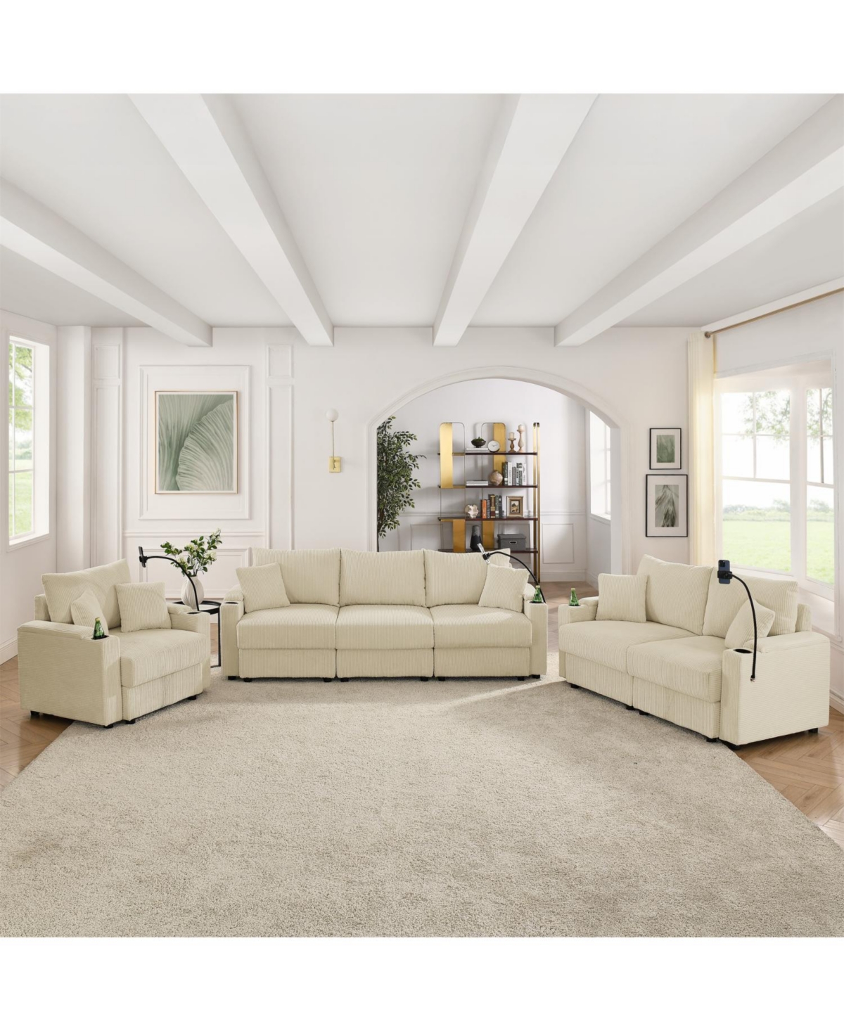 Click here for Streamdale Beige Corduroy Sofa Set with Storage &... prices