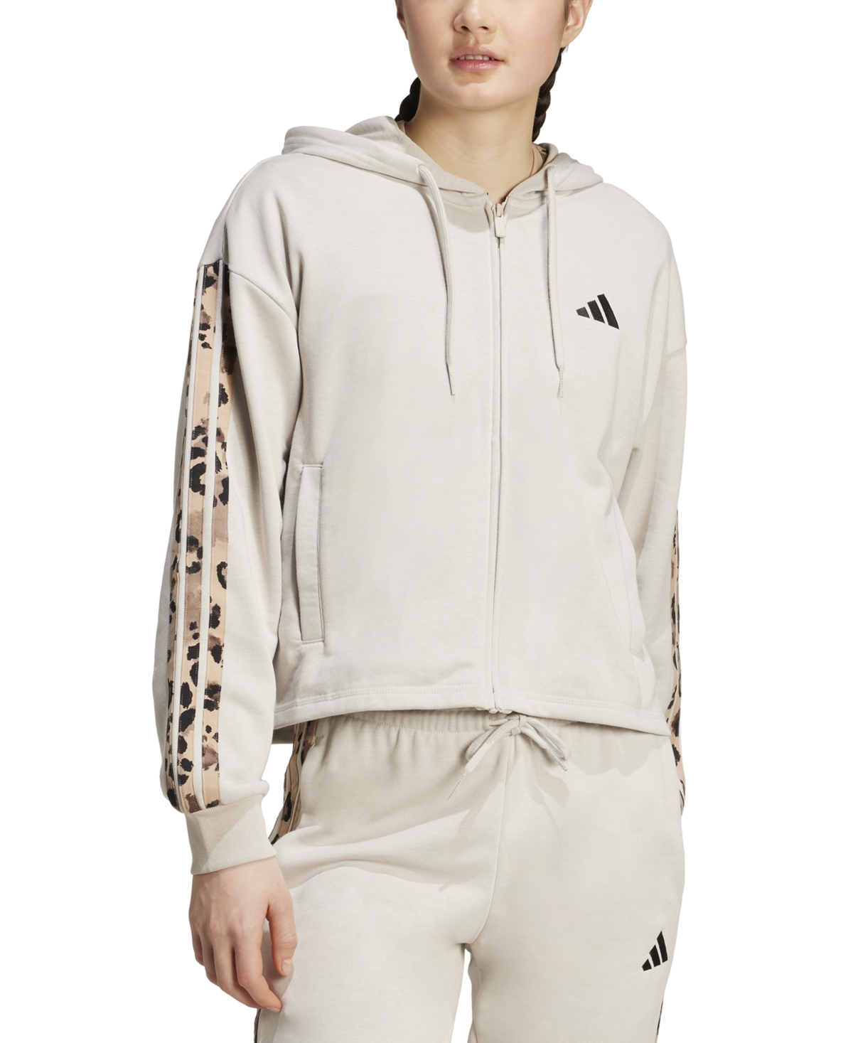 Click here for adidas Womens Animal-Print 3-Stripe French Terry Z... prices