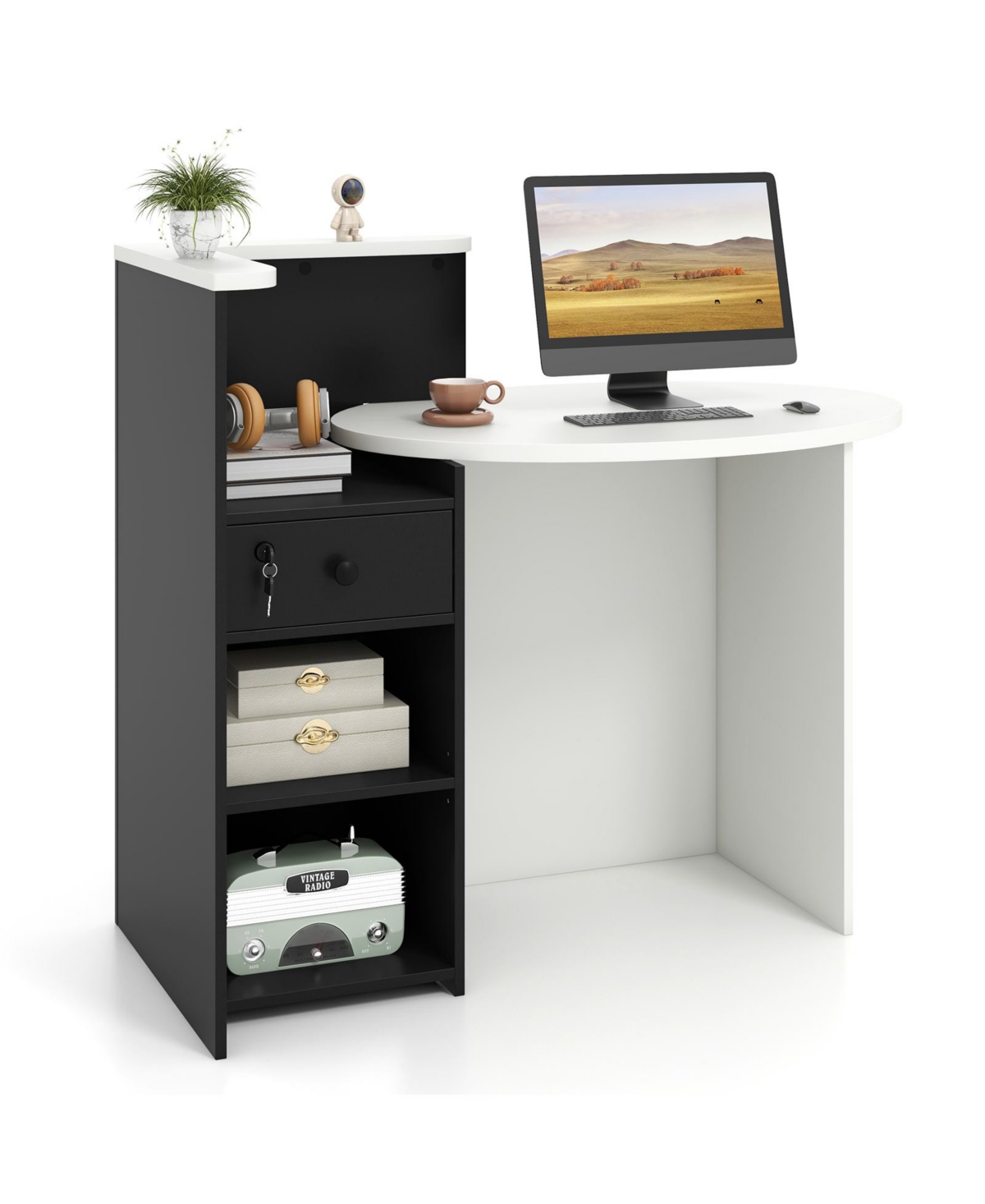 Click here for Front Reception Office Desk with Open Shelf and Lo... prices