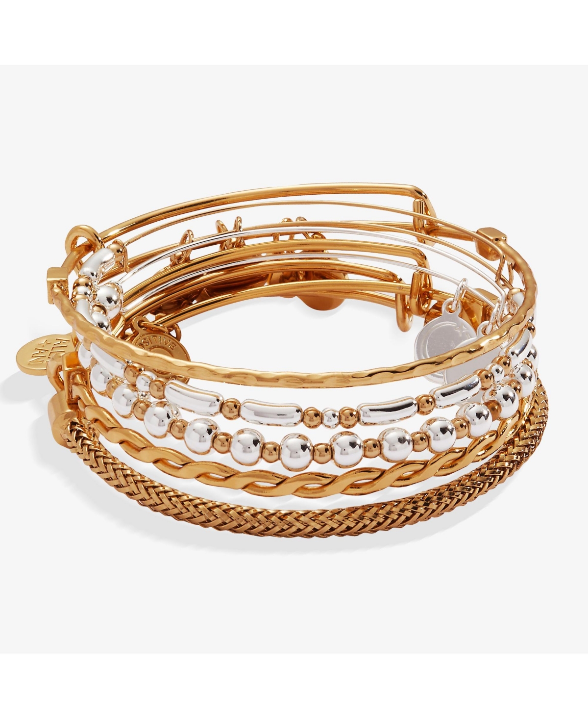 Click here for Set of 5 Two-Tone Textured Bangle Bracelets prices