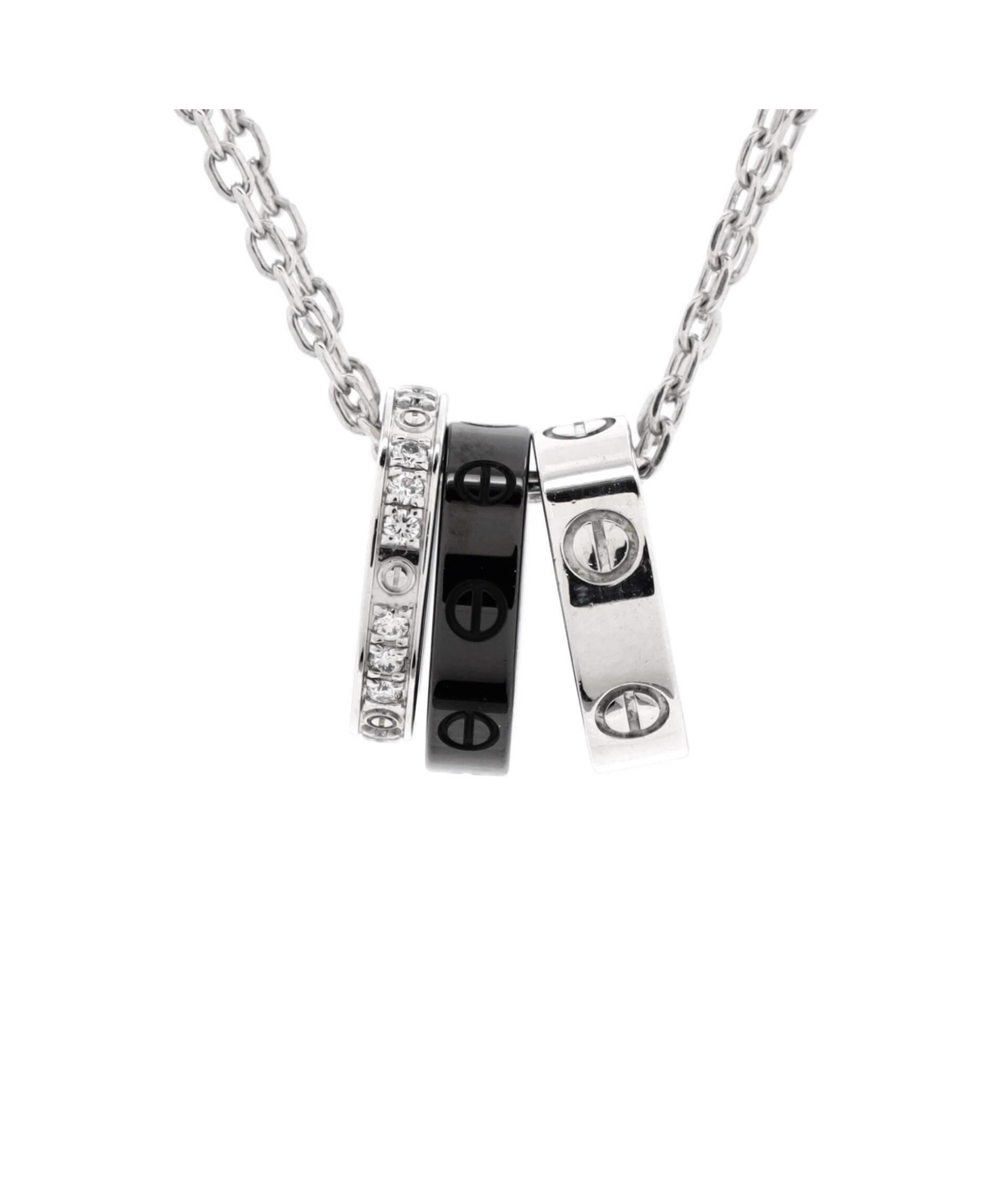 Click here for Pre-Owned Cartier Love 3 Ring Pendant Necklace 18K... prices