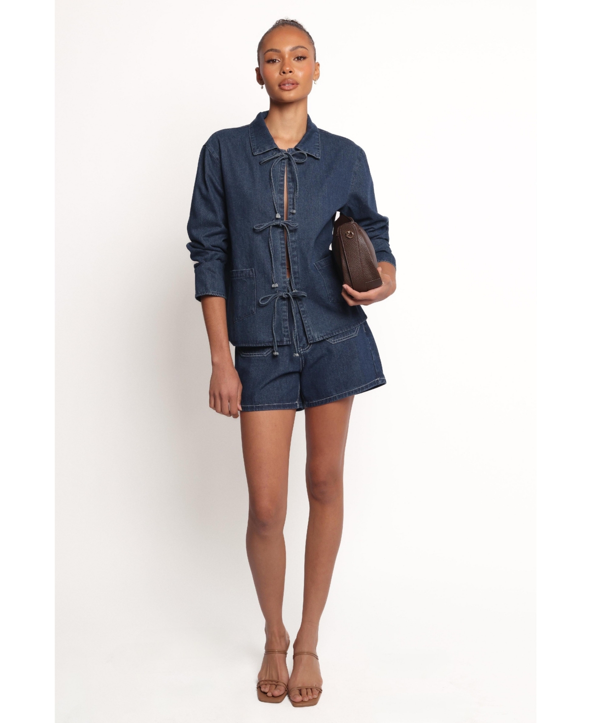 Click here for Petal and Pup Womens Avon Bow Front Denim Shacket... prices