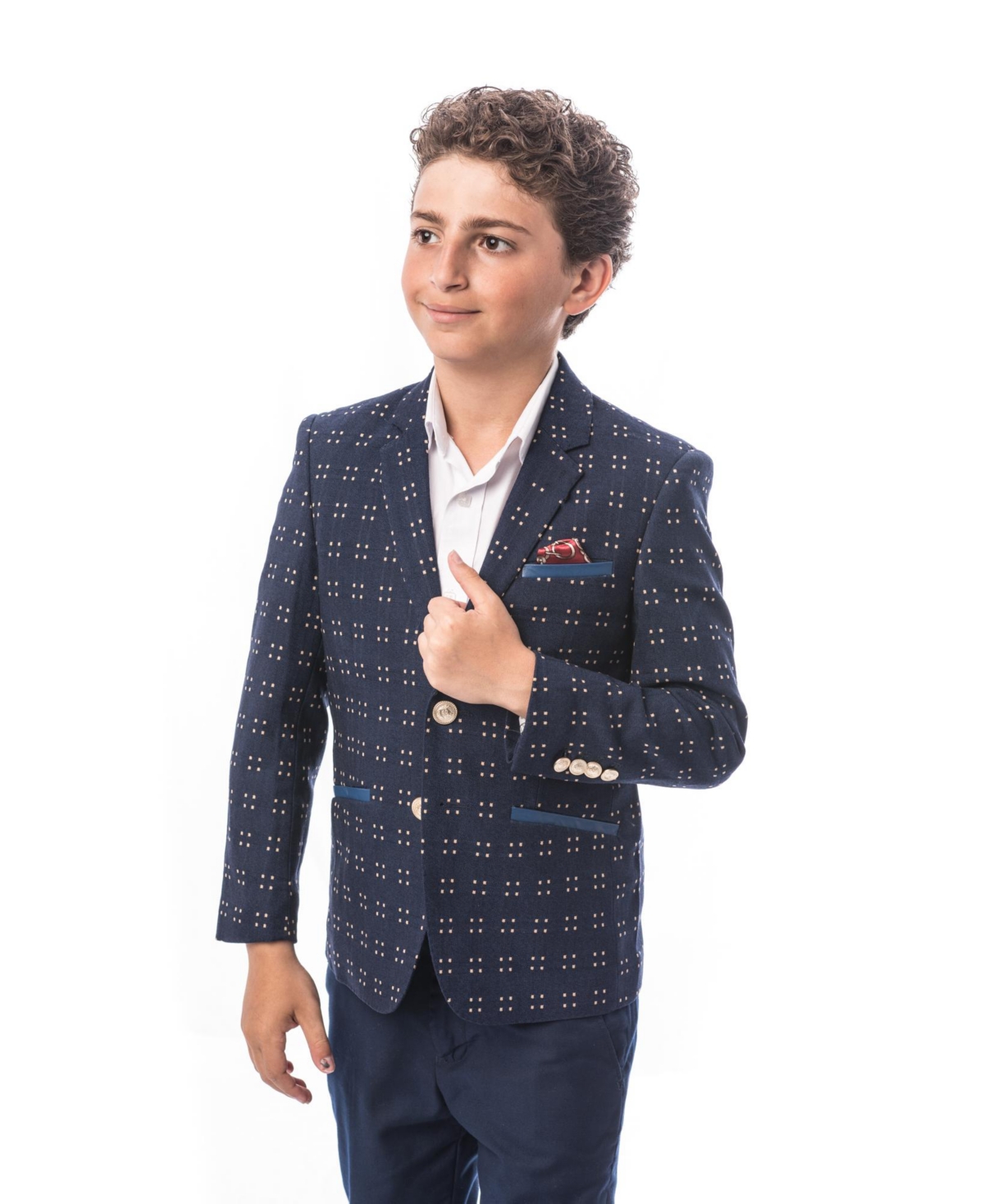 Click here for Elie Balleh Toddler Navy Slim Fit Dotted Textured... prices